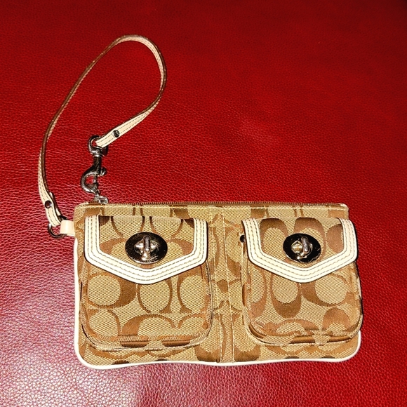 Coach | Bags | Coach Double Turnlock Flap Signature Canvas Clutch ...